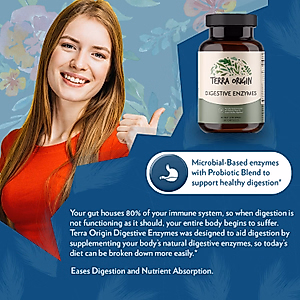 TERRA ORIGIN - Digestive Enzymes with Probiotics | Supports Healthy Digestion | Bromelain, Lactase, Amylase, Lipase | Made in The USA, Gluten-Free | 60 Servings
