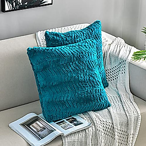 YUSOKI Luxury Faux Fur Throw Pillow Covers-18 x18,Set of 2-Decorative Fuzzy Fluffy Cozy Pillow Cases for Sofa Couch Bedroom Without Insert(Teal/Turquoise,18"x18")
