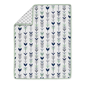 Sweet Jojo Designs Grey, Navy Blue and Mint Woodland Arrow 4 Piece Baby Boy or Girl Crib Bed Bedding Set