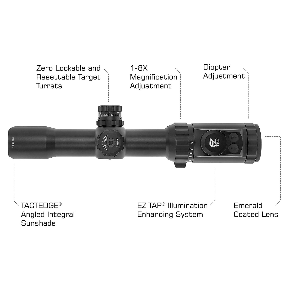 UTG Leapers Inc 1-8x28mm 30mm MRC Scope, IE, BG4 Reticle, with ACCU-SYNC, Black (SCP3-18IEBG4)