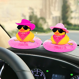 wonuu Car Rubber Duck Decoration, Cute Car Accessories West Cowboy Duck Car Dashboard Decoration with Mini Swim Ring Cowboy Hat Scarf and Sunglasses