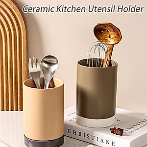 Dxcaicc Utensil Holder,Large Ceramic Stable Utensil Caddy,Drainer Ceramic Cooking Utensil Holder,Ceramic Kitchen Utensil Holder for Countertop,Cooking Utensils Holder for Kitchen,Yellow