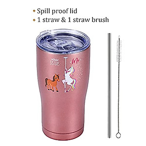 Shamone Unicorn Sister Gifts from Sister, Tumbler 20oz Insulated Stainless Steel w/Lid, SS Straw, Cleaning Brush, Sister Birthday, Sister Christmas Gifts, Funny Gift from Sister (Rose Gold)
