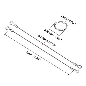 PATIKIL Stainless Steel Lanyard Cable 1.5mmx20cm, 6 Pack Eyelets Ended Security Wire Rope with 12 Pack Key Ring