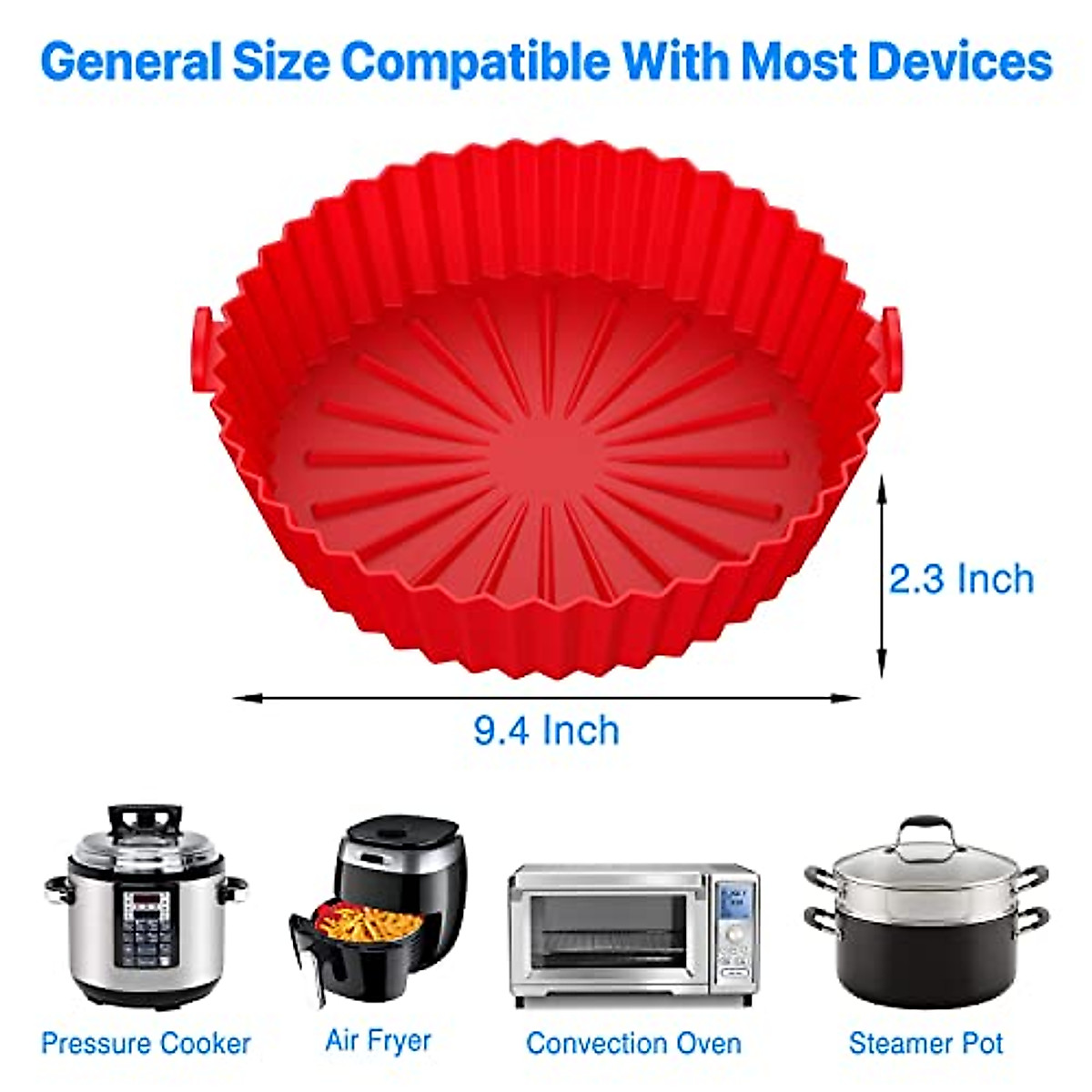 Air Fryer Silicone Pot,2-Pack 9.4 inch Reusable Air Fryer Liners Round Food Safe Non Stick Air Fryer Basket Oven Accessories for Ninja COSORI 6 Qt or Bigger Air Fryer (9.4 ")