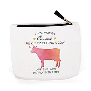 QIBAJIU Cow Gifts for Cow Lovers, Cow Stuff Merch Decor, Cow Gifts for Women Women, Christmas Birthday for Cow Lover Owners, Farmer, Breeder, Crazy Cow Lady Makeup Bag ?Wise Women Getting A Cow