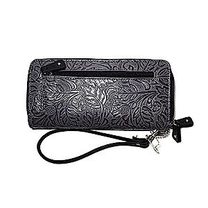 Stone Mountain Tooled Embossed SLG Wristlet Wallet, Black Gray