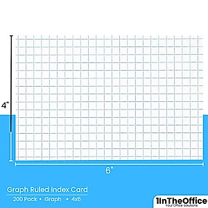 1InTheOffice Index Cards 4x6 Graph Ruled White, Quad Ruled Index cards 4x6 200/Pack