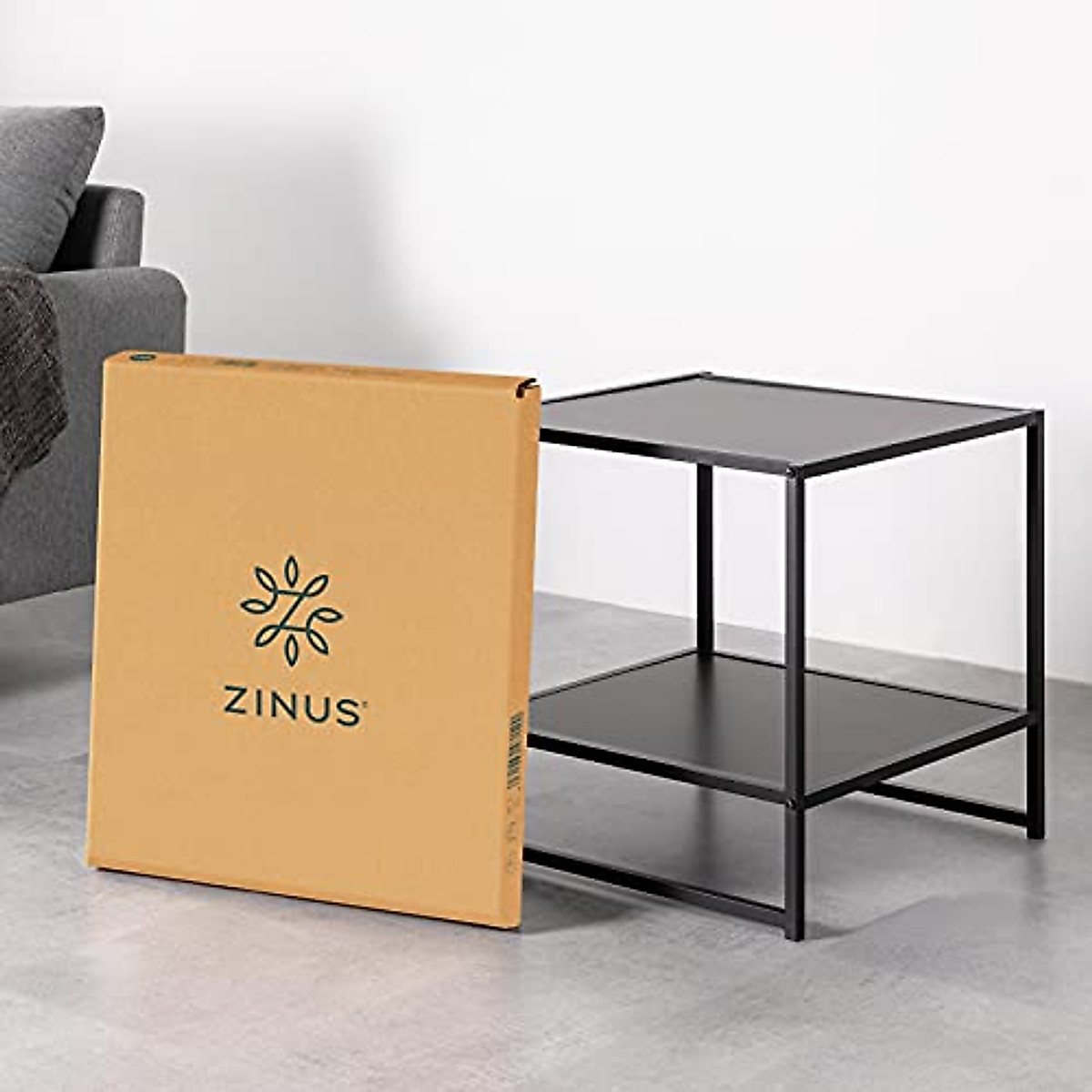 ZINUS Dane 20 Inch Black Frame Side Table / End Table / Easy Assembly, Rich black wood grain (Espresso)