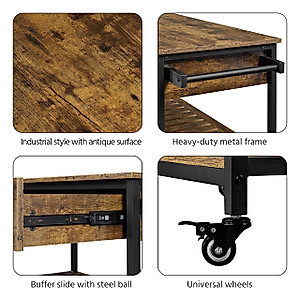 Topeakmart 40 Inch Mobile Kitchen Island Cart on Wheels for Home Kitchen, 40 Inch Rolling Utility Trolley Cart with Drawer and Storage Shelf, 3-Tier Large Kitchen Work Table Dining Cart, Rustic Brown