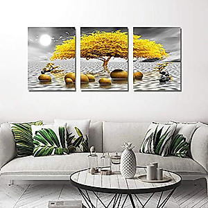 Wall decorations for living room Canvas Wall Art for bedroom Abstract wall decor Black and white Canvas Art Yellow tree paintings bathroom Home Decoration 3 Piece Hang Pictures Office Wall Artworks