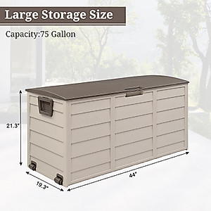 Outvita 75 Gallon Deck Storage Box, Durable Storage Container Bin Store Patio Cushions, Yard Stools and Pool Toys Outdoor Patio Garden (Brown)