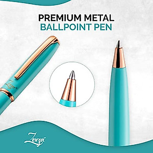 ZenZoi Turquoise Luxury Ballpoint Pen – Fancy Pen for Women W/Rose Gold Trim, Nice Gift Box & Schmidt Ball Point Ink Refills. Retractable, Executive Writing Pens For Journaling, Note Taking, Office