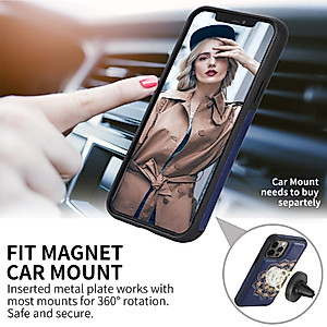 CASEOWL iPhone 12 Pro Max Case Wallet Magnetic Detachable [Support Magnetic Car Mount] with Card Holder,Hand Strap,Embossed Mandala Pattern Leather Lanyard Wallet Case[Navy Blue]