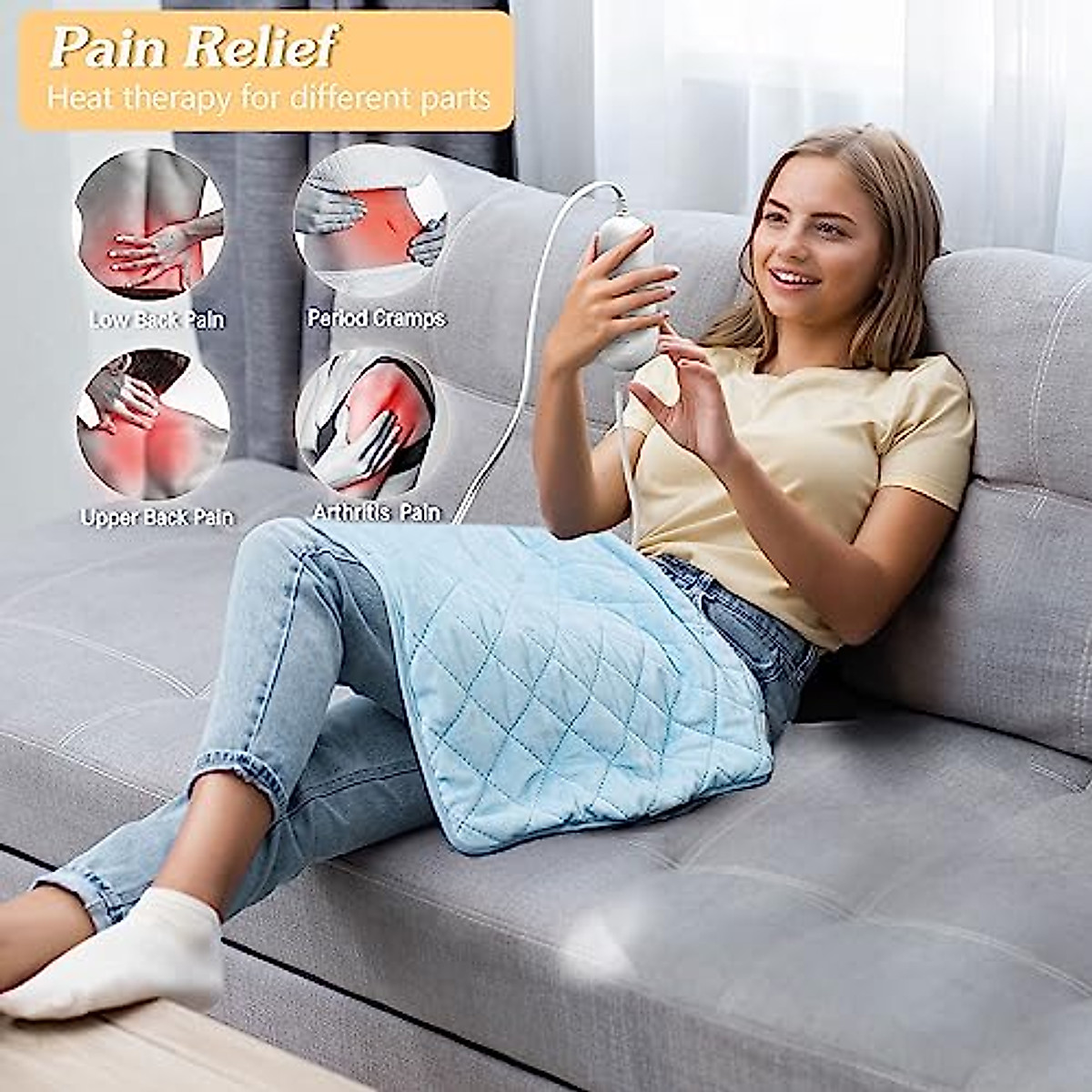 nalax Electric Microfiber Adjustable Heating Weighted Pad with Tourmaline Beads. Jade Stones, Off Timer, & Controller for Muscle Pain Relaxation, XL