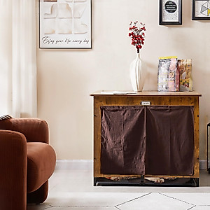 COPAW Dog Crate Furniture - 27 Inch Wooden Wire Pet Kennels with Double Doors Cushion and Removable Tray Wooden Indoor Decorative Pet House End Table Furniture Style Dog Crate for Small to Large Dog