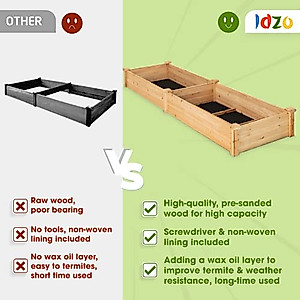 Idzo Raised Garden Bed, Durable Garden Box with Wax Oil Coated, 96 Inches Wood Planter with Non-Woven Lining Prevents Soil Moist, One Divider Box Make Organizing Your Plant Crops Easier
