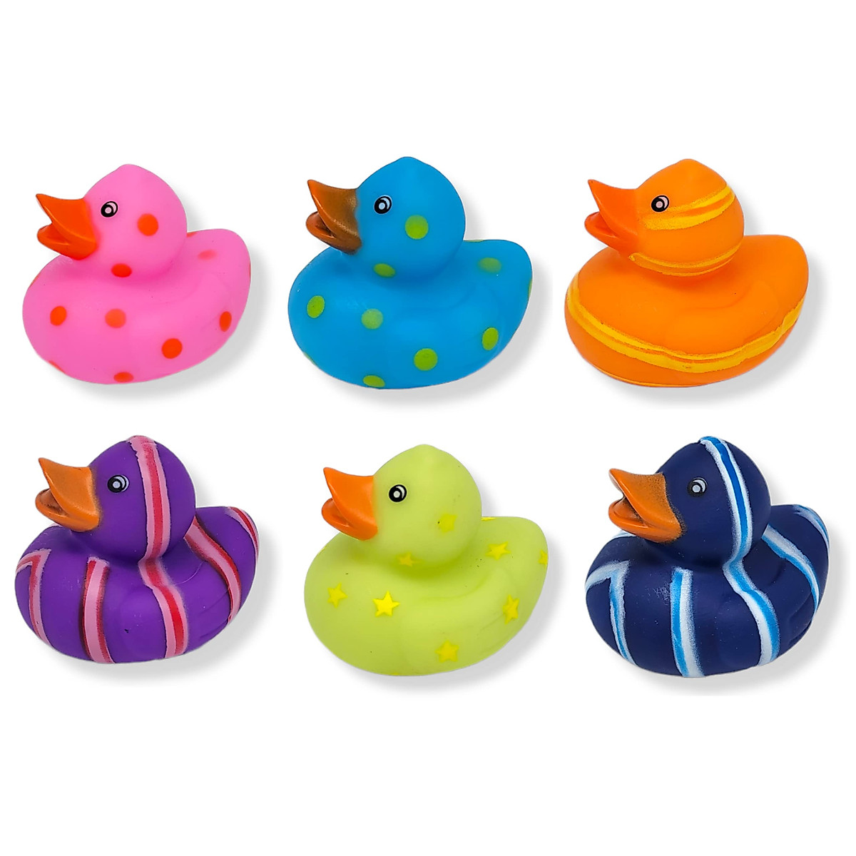 Cool Rubber Ducks (2") Standard Size. (12 Pack) Cute Duck Bath Tub Pool Toys. (Multi-Color Pattern Rubber Squicky Duckies)