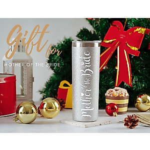 Onebttl Mother of The Bride Gifts, 20oz Stainless Steel Skinny Tumbler with Lid and Straw On Wedding Party for Brides Mom from Brides, Daughters (Gliter Silver)