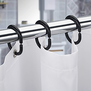 Amazer Black Shower Curtain Hooks Rings, 24 Pcs Plastic Shower Curtain Rings, Plastic Shower Curtain Hooks for Bathroom Shower Rod, Black Shower Hooks Rings Loops for Shower Curtain