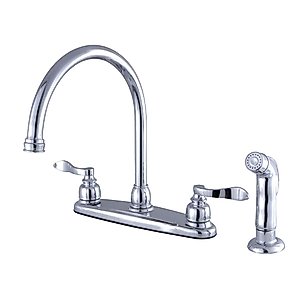 Kingston Brass FB791NFLSP NuWave French 8-Inch Centerset Kitchen Faucet with Sprayer, 8-3/4 Inch in Spout Reach, Polished Chrome