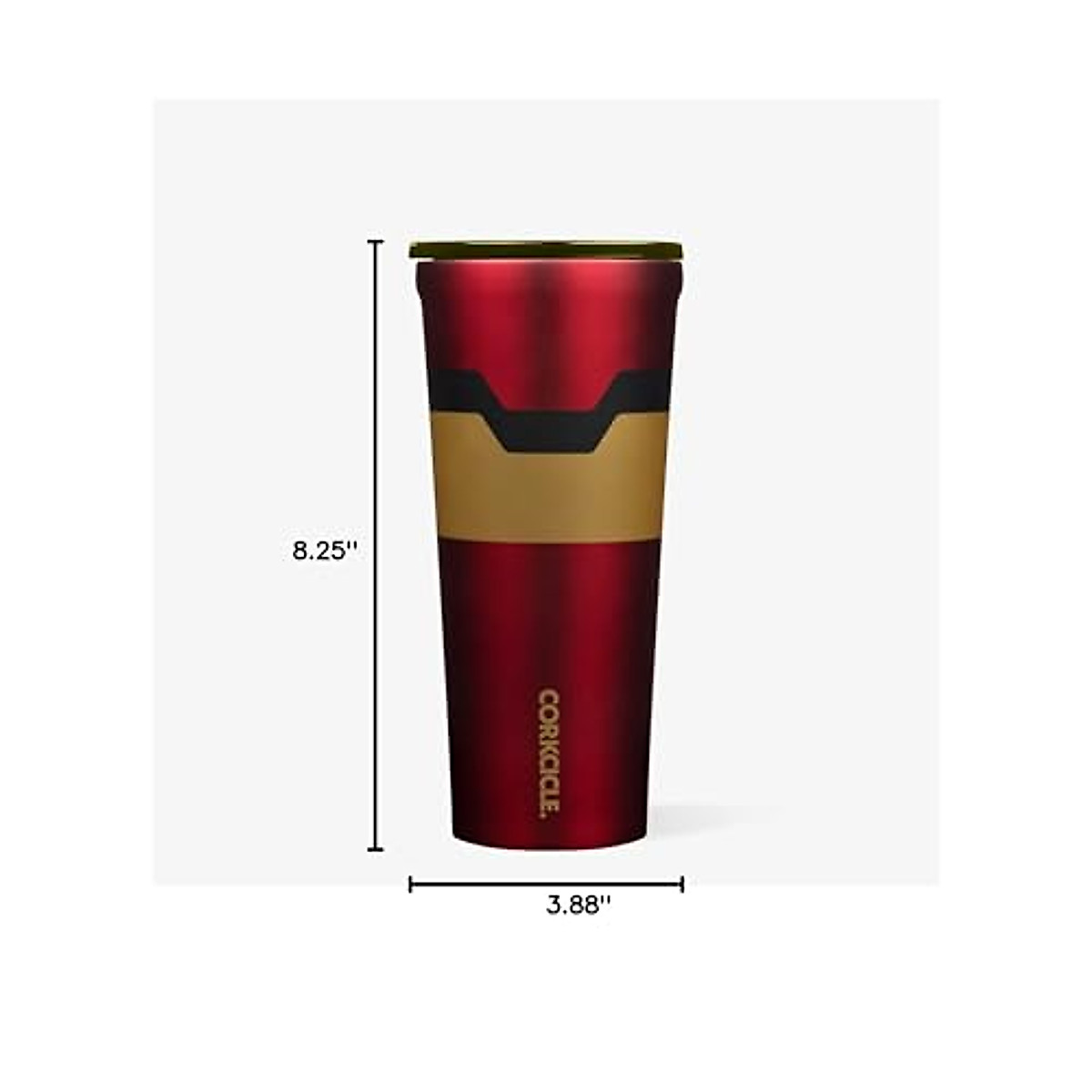 Corkcicle Marvel 24 Ounce Triple Insulated Stainless Steel Travel Cup Tumbler with Lid and Silicone Bottom for Hot and Cold Drinks, Iron Man