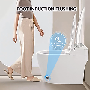 Heated Seat Smart Toilet, Modern Elongated Toilet with Warm Water, Dual Auto Flush,Foot Sensor Operation,Heated Bidet Seat, Automatic Flush Tank Less Toilet without Bidet (A)