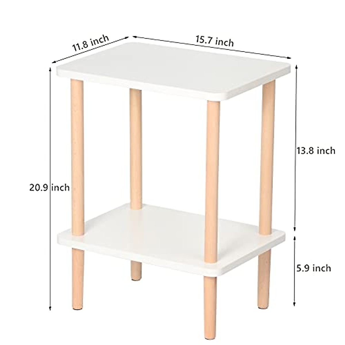 exilot 2-Tier Side Table Tall End Table with Storage Rack Wooden Nightstand Bedside Table for Living Room Bedroom Office No-Tool Assembly (White).