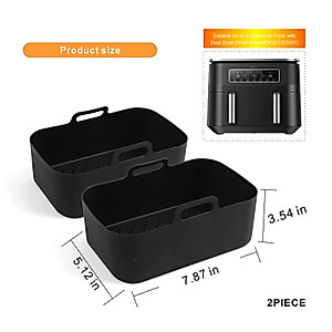 CUTIECLUB 2pcs Silicone Pot and 100pcs Disposable Liners Paper Set for Ninja DualZone XL/Dual Air Fryer, Rectangle Basket with Finger Holder and Clip