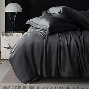 NEXHOME PRO Duvet Cover Set King - Lightweight Organic Viscose from Bamboo Cooling Duvet Cover for Hot Sleepers 104"x90" 3pcs Breathable Dark Grey Bedding with Corner Ties,Zipper Closure,No Insert