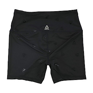 Reebok Womens Fitted Highrise Athletic Compression Shorts, Black, Large