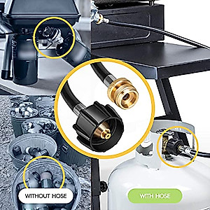 Suppmen Propane Hose, 4FT Propane Adapter 1lb to 20lb, Propane Adapter Hose, Propane Tank Adapter for Buddy Heater, Gas Grill, Camping Stove to a Refillable Bulk Propane Cylinder.