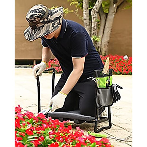 AZBESTPRO Bamboo Garden Kneeler and Seat Heavy Duty, Upgrade Gardening Bench and 2-inch Thick Kneeling Pad 1 Larger Tool Bags, Gardening Gift for Women Men, for Gardeners