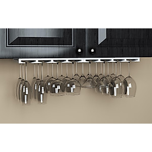 Rustic State Eze 4 Sectional Adjustable Under Cabinet Mount Wood Stemware Rack Hanging Shelf Glassware Holder Bar Organizer with up to 12 Wine Glass Storage 10 Inch Deep White