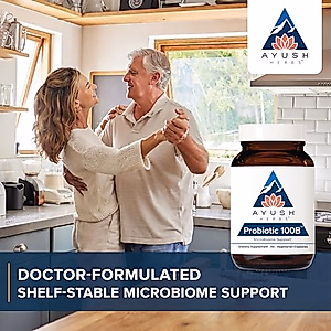 Ayush Herbs Probiotic 100B, Shelf-Stable Daily Probiotic Supplement, 7 Probiotic Strains, 60 Vegetarian Capsules