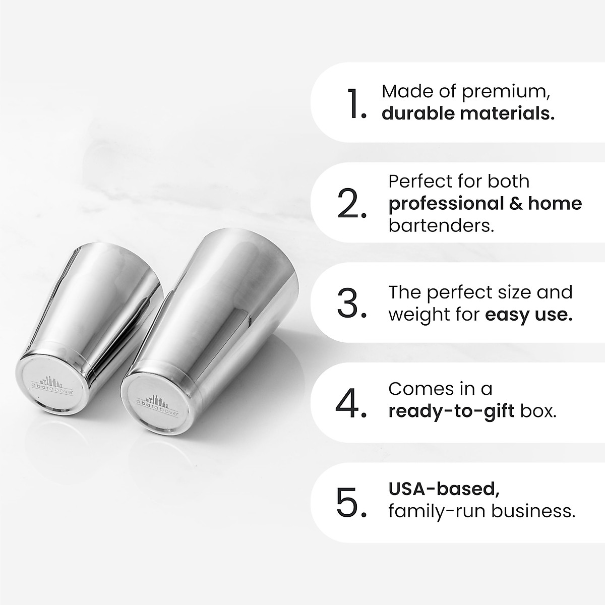 A Bar Above Professional Boston Shakers Set, 18oz and 28oz, Weighted Cocktail Shaker Set, for Bartenders, Pro Bar Shaker, Made from Premium Stainless Steel 304, Essential Bars Tools for Drink Making