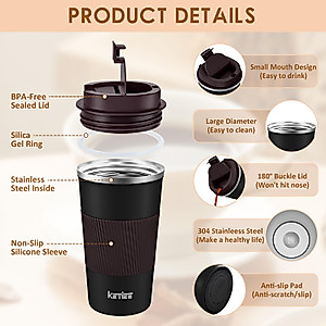 KETIEE Travel Mug, 12oz Insulated Coffee Cup with Leakproof Lid, Vacuum Stainless Steel Double-Wall Travel Coffee Mug Spill Proof, Reusable Coffee Mugs for Men and Women for Hot & Cold Drinks