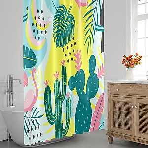 Aglebo Toucan Flamingos Cactuses Leaves Shower Curtain Fabric Shower Curtain Set with 12 Hooks Water-Proof 72 * 72 Inches for Bathroom Beach Caravan Hotel