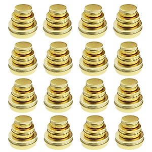 Golden Round Aluminum Cans Screw Lid Metal Tins Jars Empty Slip Slide Containers 48 Pieces 2oz 1oz 0.5oz Mixed Sizes