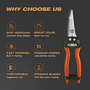 Zegos 7" All-Metal Trimming Scissors with 3" Long Blades for Leaves and Bud Cutting, Pruning Snips Garden Scissors for Vine Cutting, Plants and Herb Trimming (1 Pack)