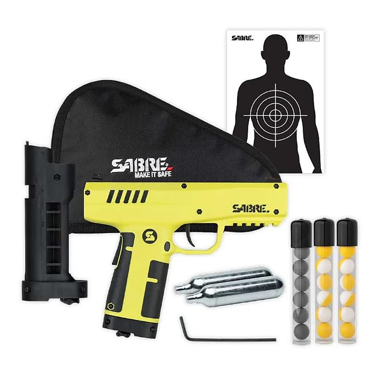 SABRE Home Defense Projectile Launcher, with 7, .68 Cal. Impact Projectiles, Direct Impact Up to 60ft., Easy to Handle, and Holds Up to 7 projectiles with 330 FPS Velocity Range