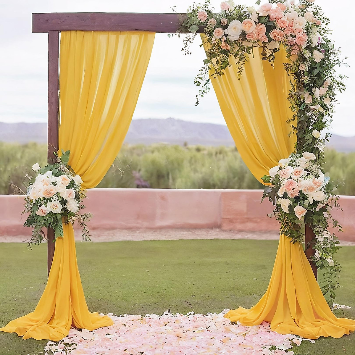 DUOBAO Chiffon Backdrop Curtain Gold Chiffon Fabric Drapes for Wedding Ceremony Sheer Curtains 2 Panels 29''x120'' Photography Backdrops Drape See Through Fabrics