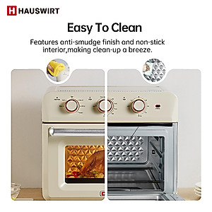 Hauswirt K5M Air Fryer Toaster Oven Combo, Retro XL Large Oven 3-4People, Air Fryer Oven with Rotisserie Kit, 26.5QT 6-slices Toast 12" Pizza, Bake Toast Broil,1600W 190°F-450°F,Non-Stick,Cream White