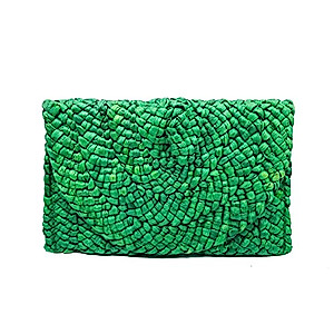 Seamido Straw Clutch Purses for Women Corn Straw Woven Bags Beach Handbags(Green)