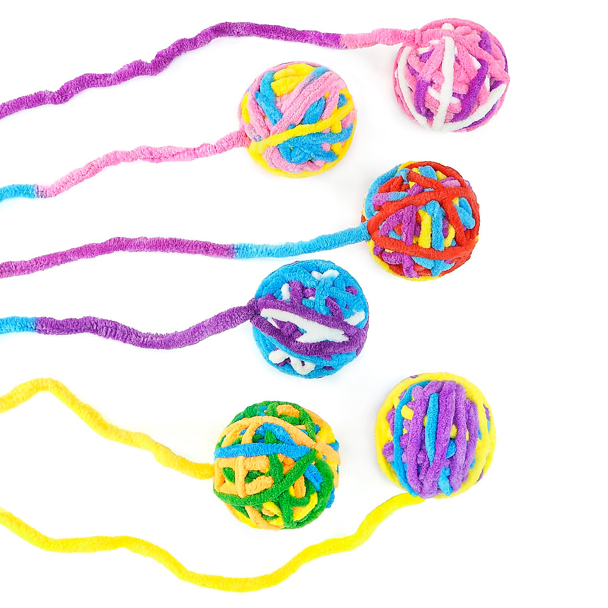 CHIWAVA 6 Pack 20" Woolen Yarn Cat Toys Ball with Bell 2" Large Indoor Cat Toy Balls Kitten Interactive Toys