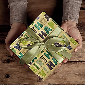Happy Birthday Green Wrapping Paper For Men Women Boys Girls Kids,Gift Wrap, 20 x 28 inches per sheet (6 sheets: 23 sq. ft. ttl.) Brown KRecycled raft Folded Paper for Baby Shower Daddy All Birthday Occasions