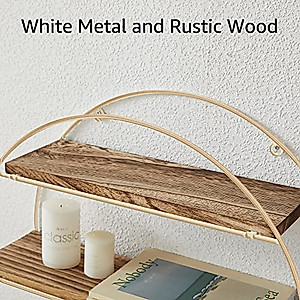 TFER Floating Shelves Wall Mounted Hanging Shelf Hexagon Rustic Farmhouse Shelves for Wall Decor,Storage | Metal Bracket and Reclaimed Natural Wood Shelf for Living Room,Bedroom,Bathroom(Gold)