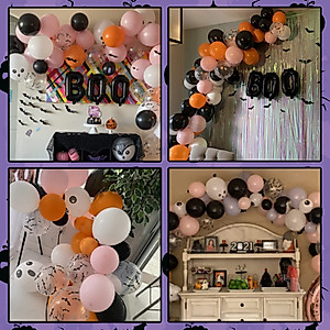 Halloween Balloon Garland Arch Kit, 98PCS Black Purple Balloon Orange Pastel Pink Balloons with Bat Spider Web for Ghost Halloween Party Decorations Supplies Kids House Garden Outdoor Indoor