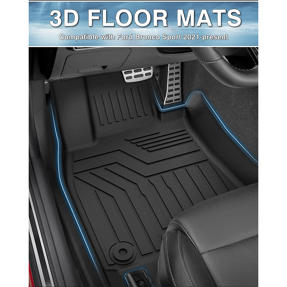 Mixsuper Custom Fit Floor Mats for Ford Bronco Sport 2024 2023 2022 2021, All Weather Floor Liners Front and Rear Row Set Black