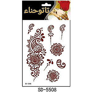 AHIER Henna Tattoo, 6 Sheets Henna Stickers, Waterproof Red Henna Tattoo Stickers for Women